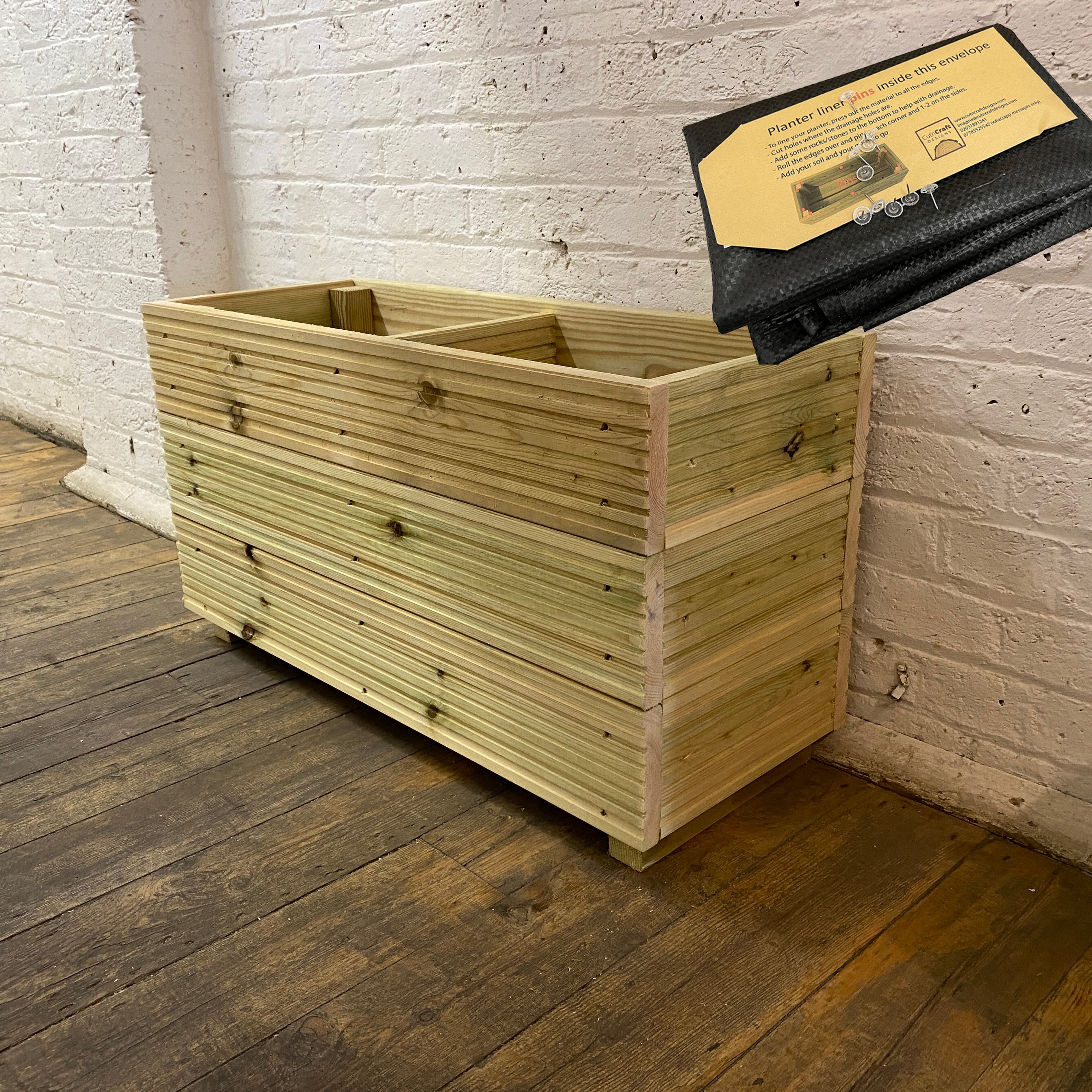 Large Solid Wooden Patio Planter Herb Trough 48cm Tall with central di ...